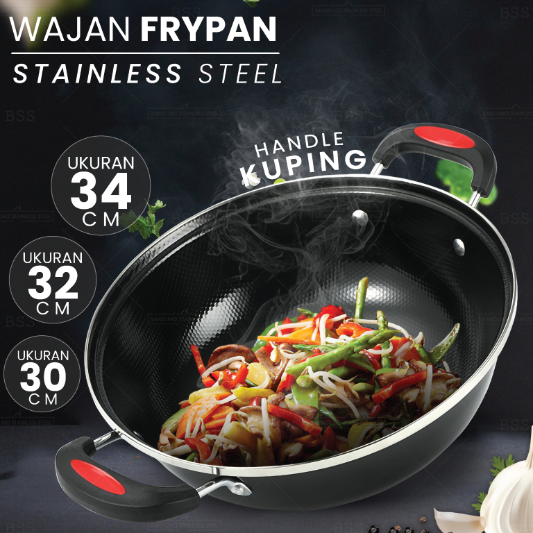 Jual Penggorengan 30cm 32CM 34cm wajan frypan Teflon Enamel stainless steel kuali anti lengket 2 ...