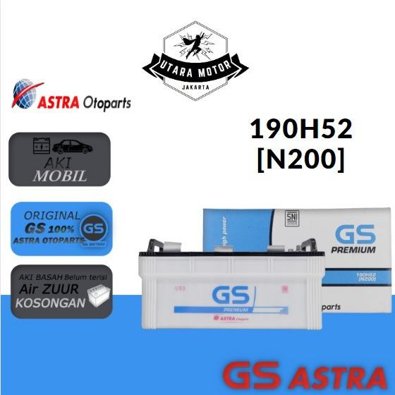 Jual GS ASTRA Aki Basah Mobil PREMIUM 190H52 N200 12V 200Ah GENSET TRACTOR | Shopee Indonesia