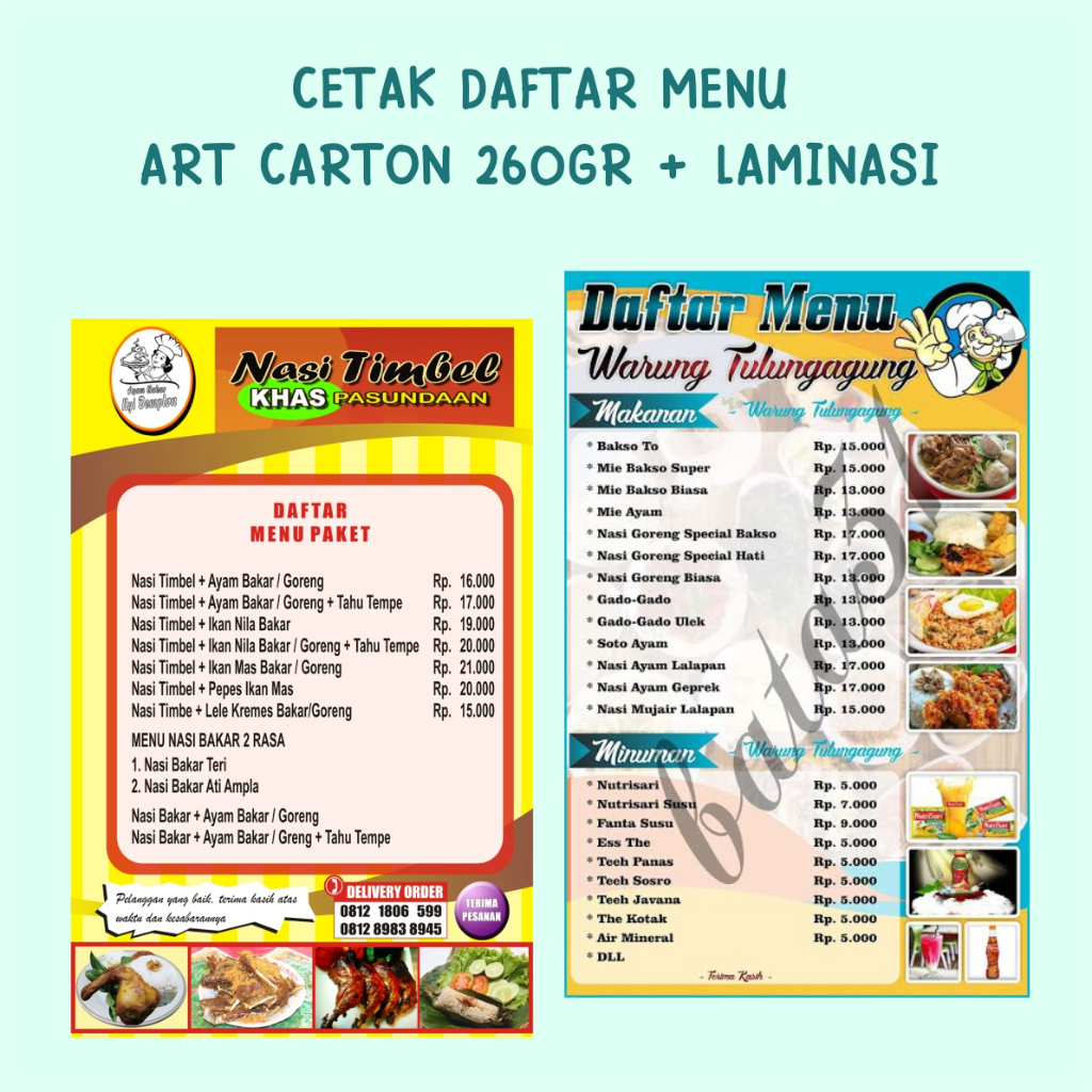 Jual Cetak Daftar Menu Custom / Menu Resto / Menu Makanan Ukuran A3 ...