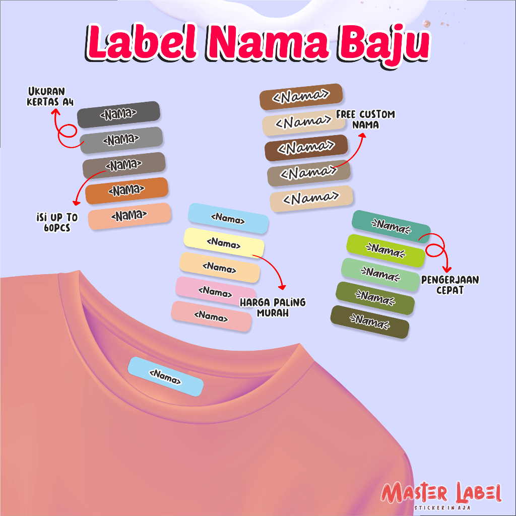 Jual Stiker Nama Kain A4 Custom Warna Warni Multicolour Sablon Setrika ...