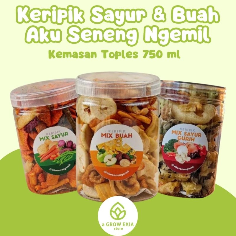 Jual Keripik Buah dan Sayur Mix Kering Aku Seneng Ngemil Kemasan Toples ...
