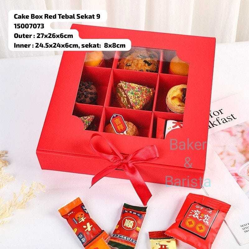 Jual Cake box RED sekat 9 mini cake box dessert box kotak mini cake kue ...