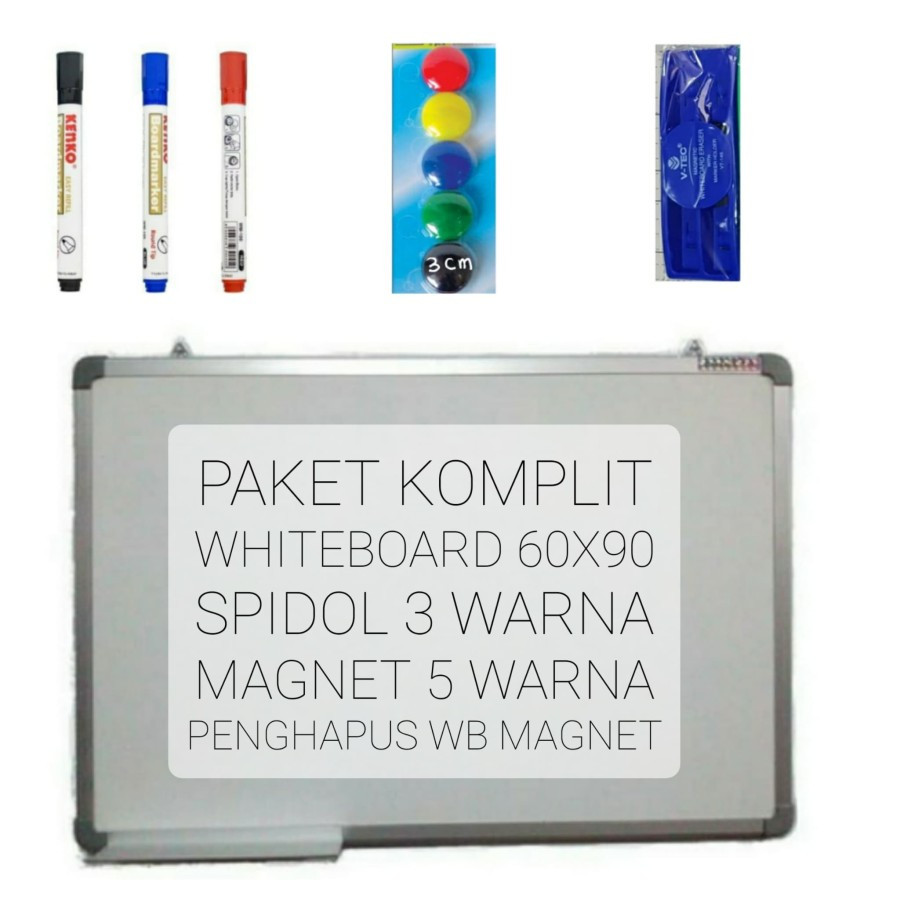 Jual PAKET KOMPLIT WHITE BOARD 60X90 SPIDOL + MAGNET + PENGHAPUS ...