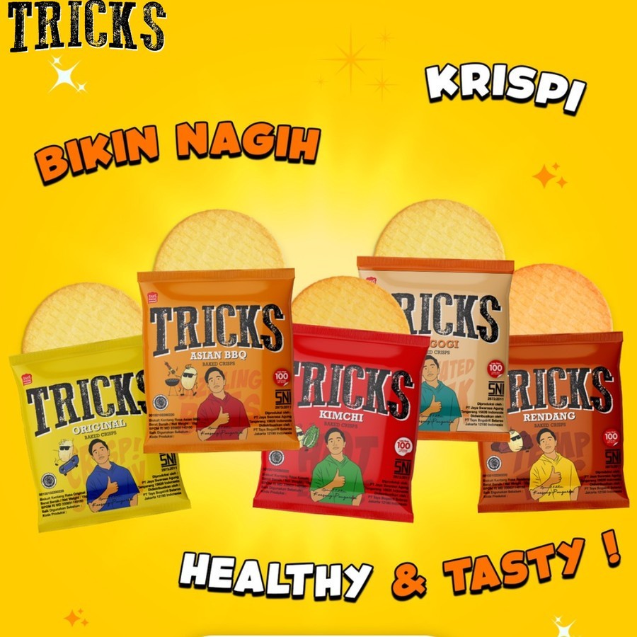 Jual Tricks Crisps Potato Baked Crisps 1 box isi 4 pcs x 15 gram = 60gr HALAL | Shopee Indonesia