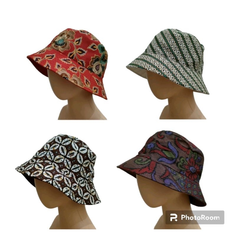 Jual buchet hat batik topi pantai topi batik bolak balik / topi batik ...