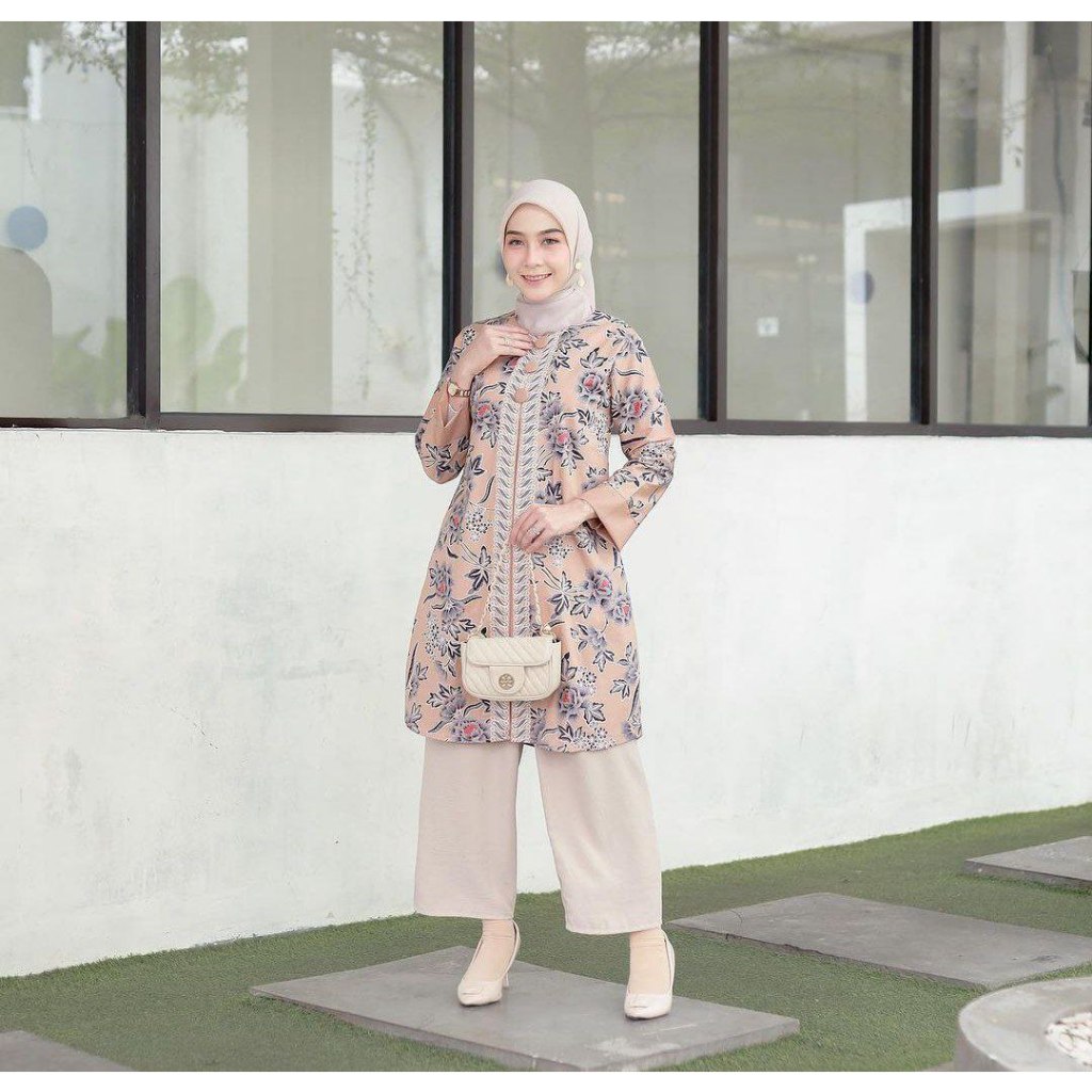 Jual Benang Raja Tunik Batik Stretch Katun Motif Bunga Mawar | Shopee ...