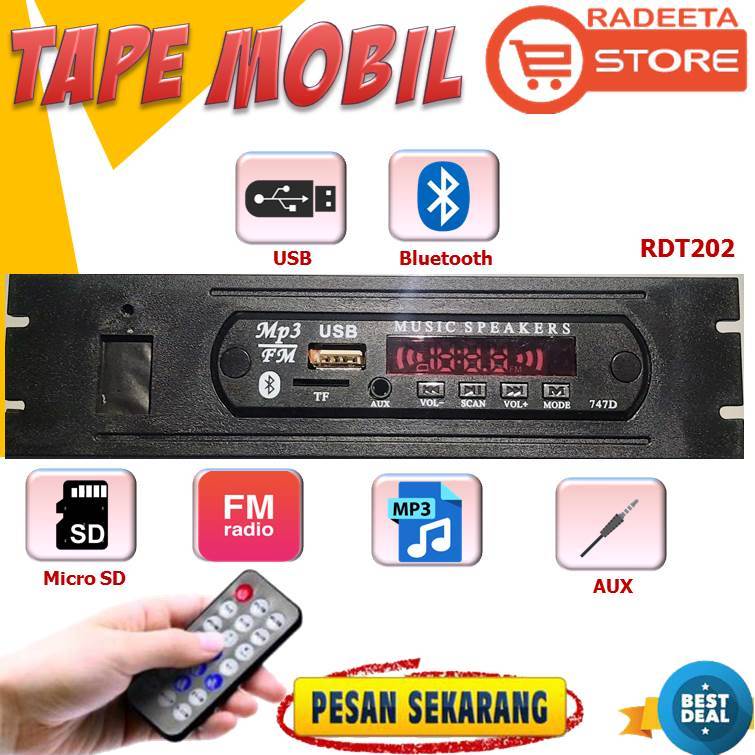 Jual TAPE MOBIL RDT202 SUPPORT MP3 BLUETOOTH USB AUX SD CARD RADIO FM ...