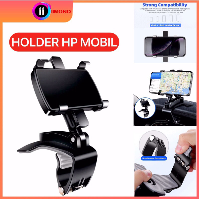 Jual Stand Holder HP Dashboard MOBIL Jepit 360 Derajat 3 in 1 / Folding ...