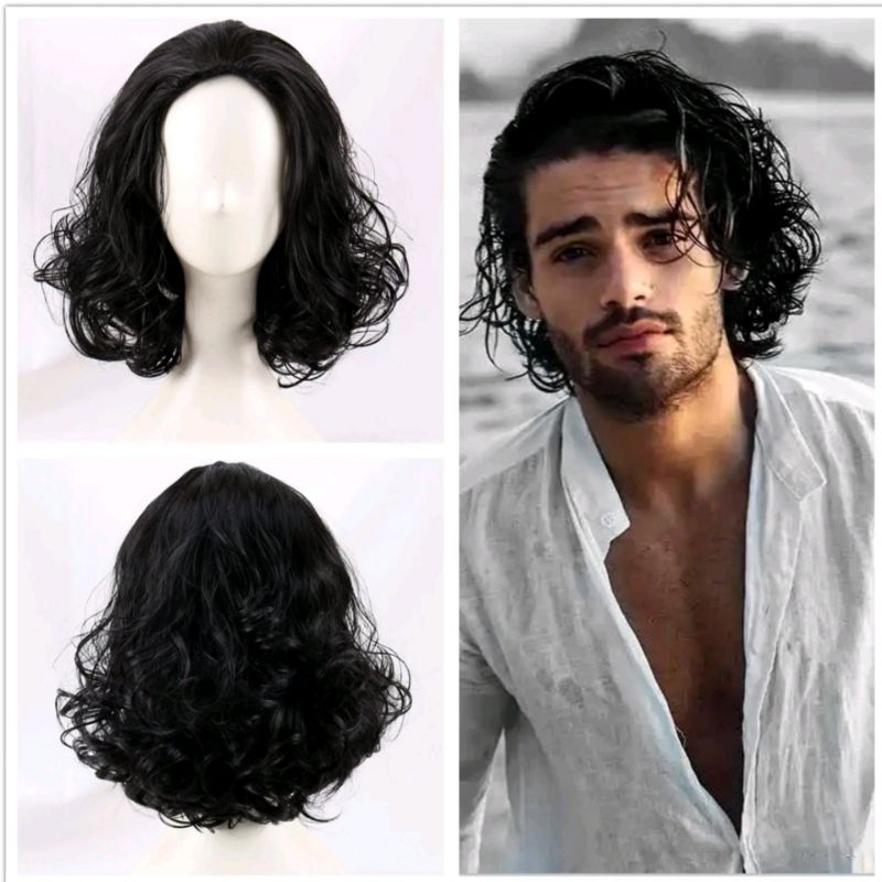 Jual Wig Pria Gondrong Ikal Bagian Bawah Panjang Sebahu Bepahan Tengah ...