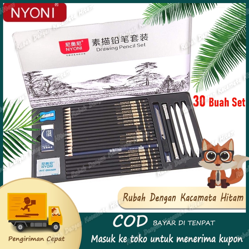 Jual [COD]NYONI Sketch Drawing Pencil Set 30 / Pensil Lukis Sketsa Set ...