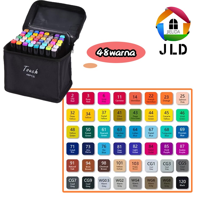 Jual JieLiDa Spidol Warna Stabilo Touch 24/36/48/60/80 Warna Dual Side ...