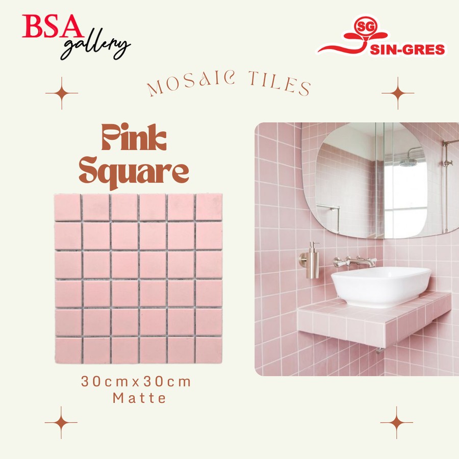 Jual MOSAIC TILE KOTAK PINK / MOZAIK PINK SQUARE KERAMIK KAMAR MANDI ...