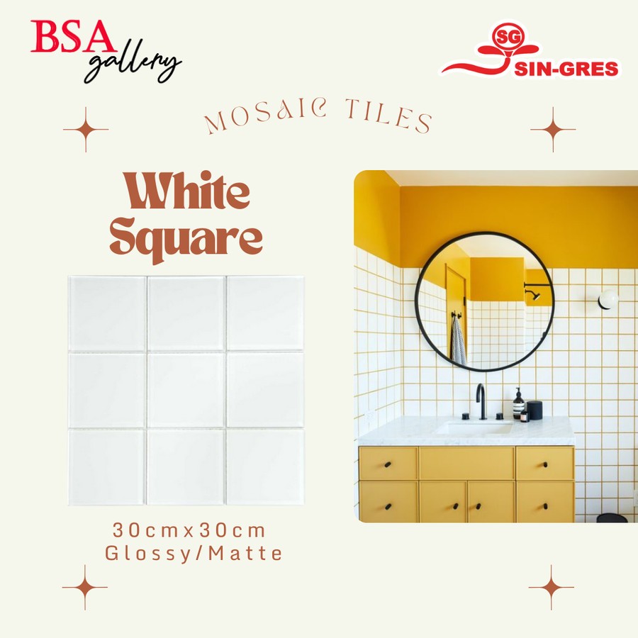 Jual MOSAIC TILE KOTAK PUTIH / KERAMIK MOZAIK WHITE SQUARE LANTAI ...