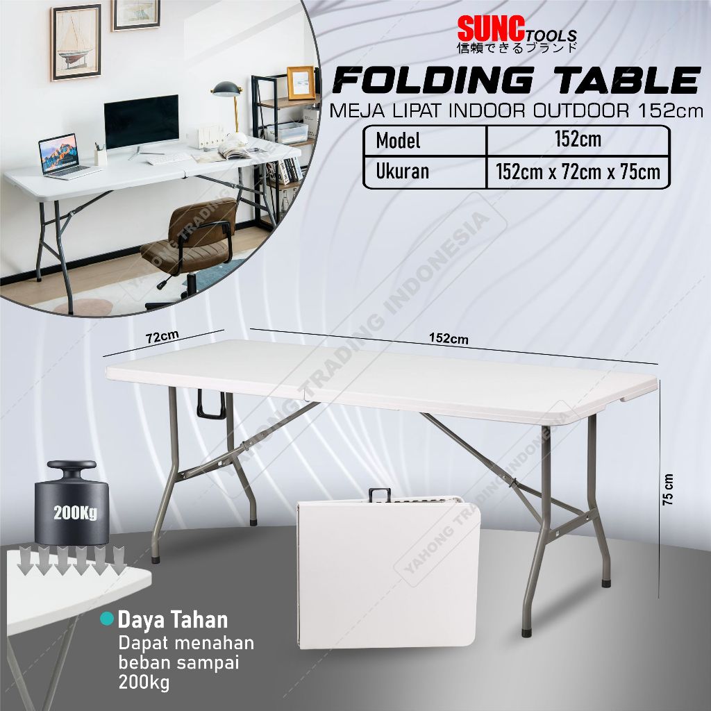 Jual Meja Lipat Folding Table 152cm Meja Portable Meja Makan Belajar ...