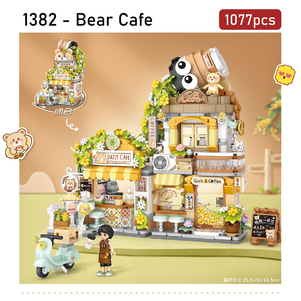 Jual Block City - LOZ Street View Bear Cafe Panda Tea House Puzzle ...
