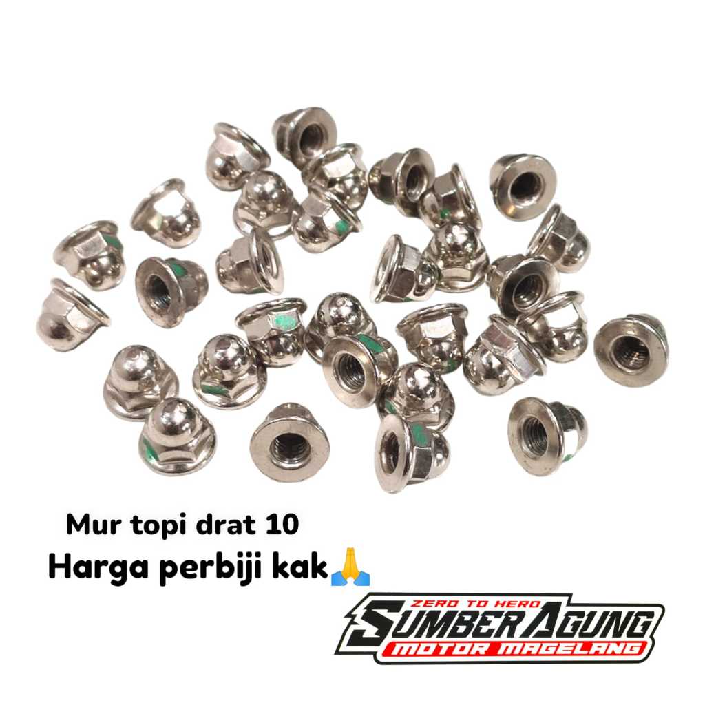 Jual NUT M6 MUR TOPI DRAT 10 MM ARAH ULIR KANAN UNIVERSAL CHROME ...