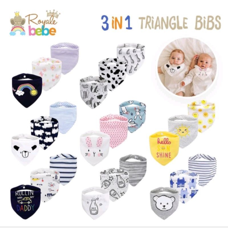 Jual Royale Bebe - 3in1 Triangle Bib / Sleber Isi 3 / Bib Bayi Kain ...