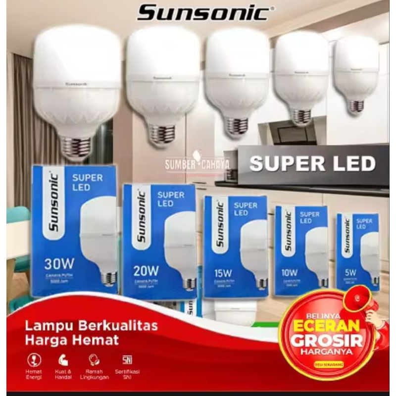Jual Bola lampu LED murah Sunsonic 5w 10w 15w 20w model eksklusif Tube ...