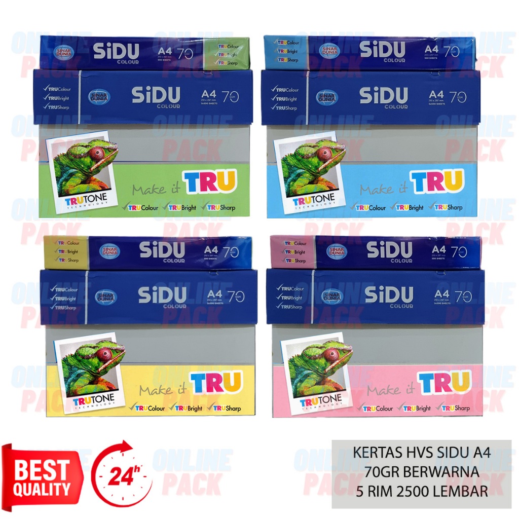 Jual KERTAS HVS SIDU A4 70GR BERWARNA PINK HIJAU KUNING BIRU 70 GSM ...