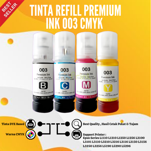 Jual 1 SET Tinta Refill 003 Premium Ink Printer Epson L1110 L1210 L3110 ...