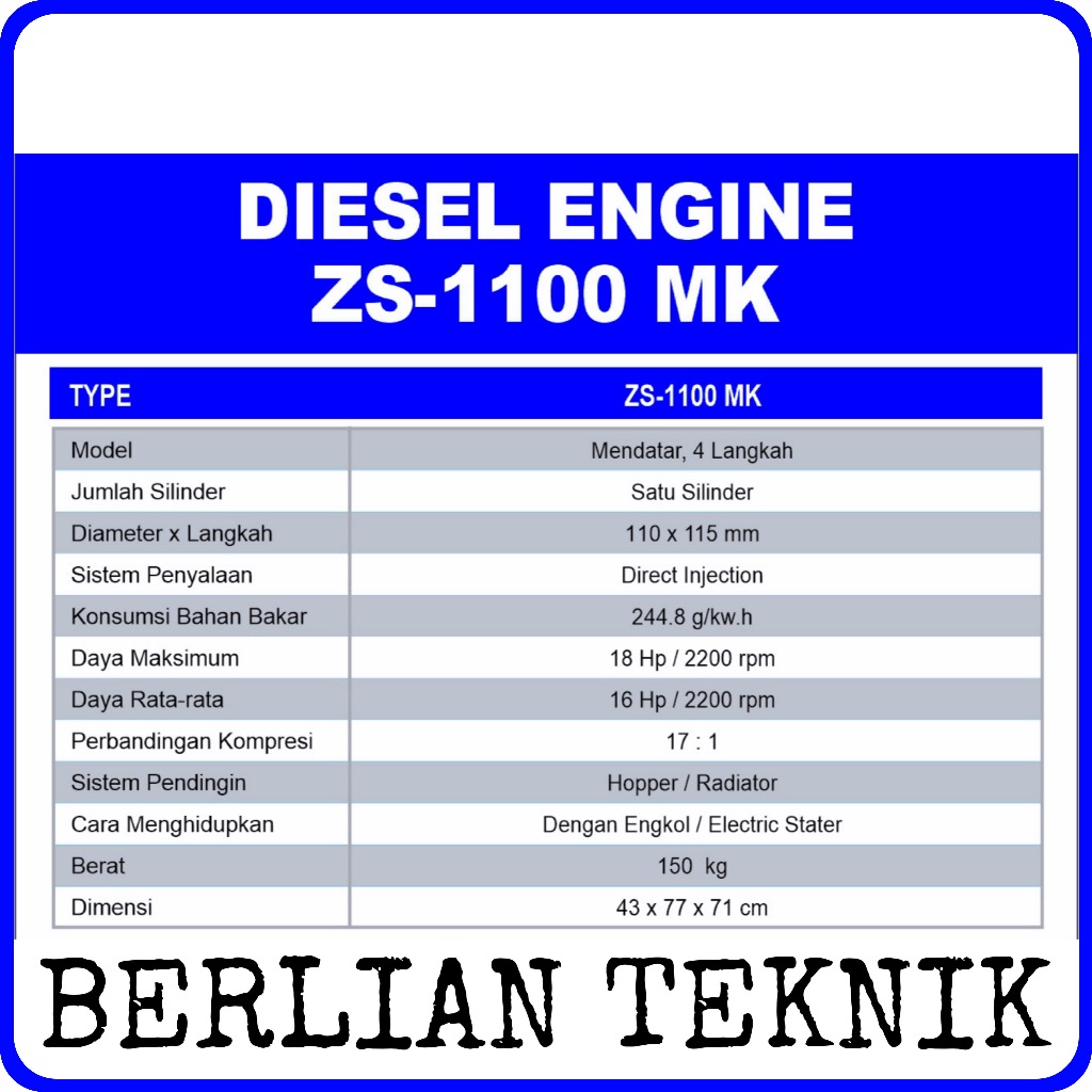 Jual Mesin Penggerak Solar Engine Diesel Nishikawa ZS 1100 MK / ZS1100MK / 18 HP Starter ...