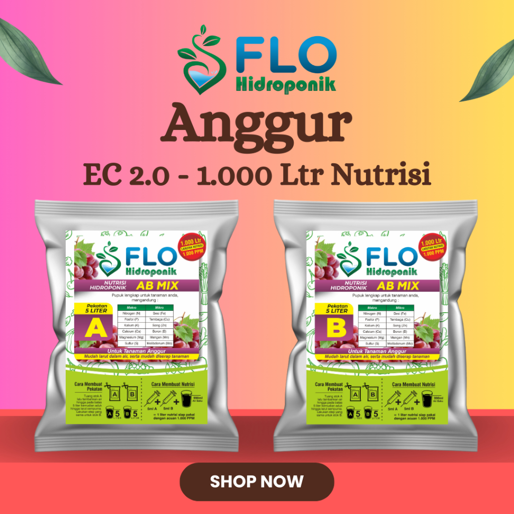 Jual AB Mix Anggur 5 Liter Flo Hidroponik untuk 1000 Liter Nutrisi ...