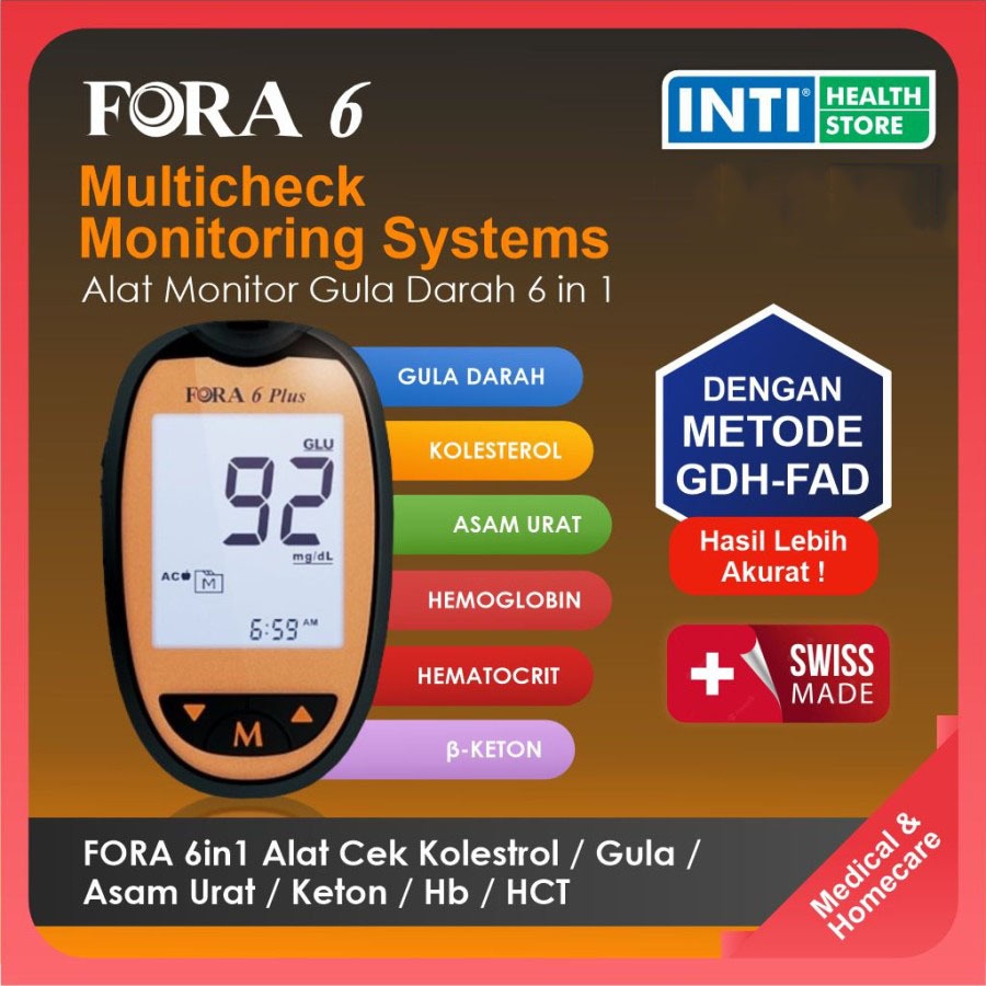 Jual Fora | 6in1 Alat Cek Kolestrol | Gula | Asam Urat | Keton | Hb ...