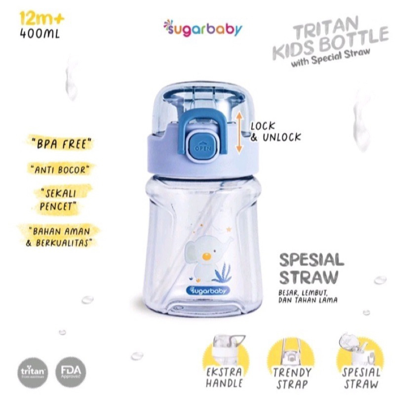 Jual SUGARBABY TRITAN Kid Bottle 400ml With Special Straw | Sugar Baby ...
