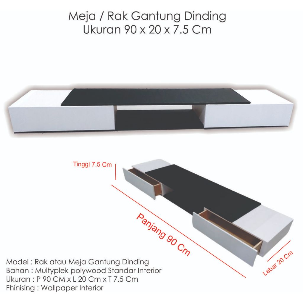 Jual Meja Gantung Dinding Ukuran 90 x 20 x 7.5Cm | Shopee Indonesia