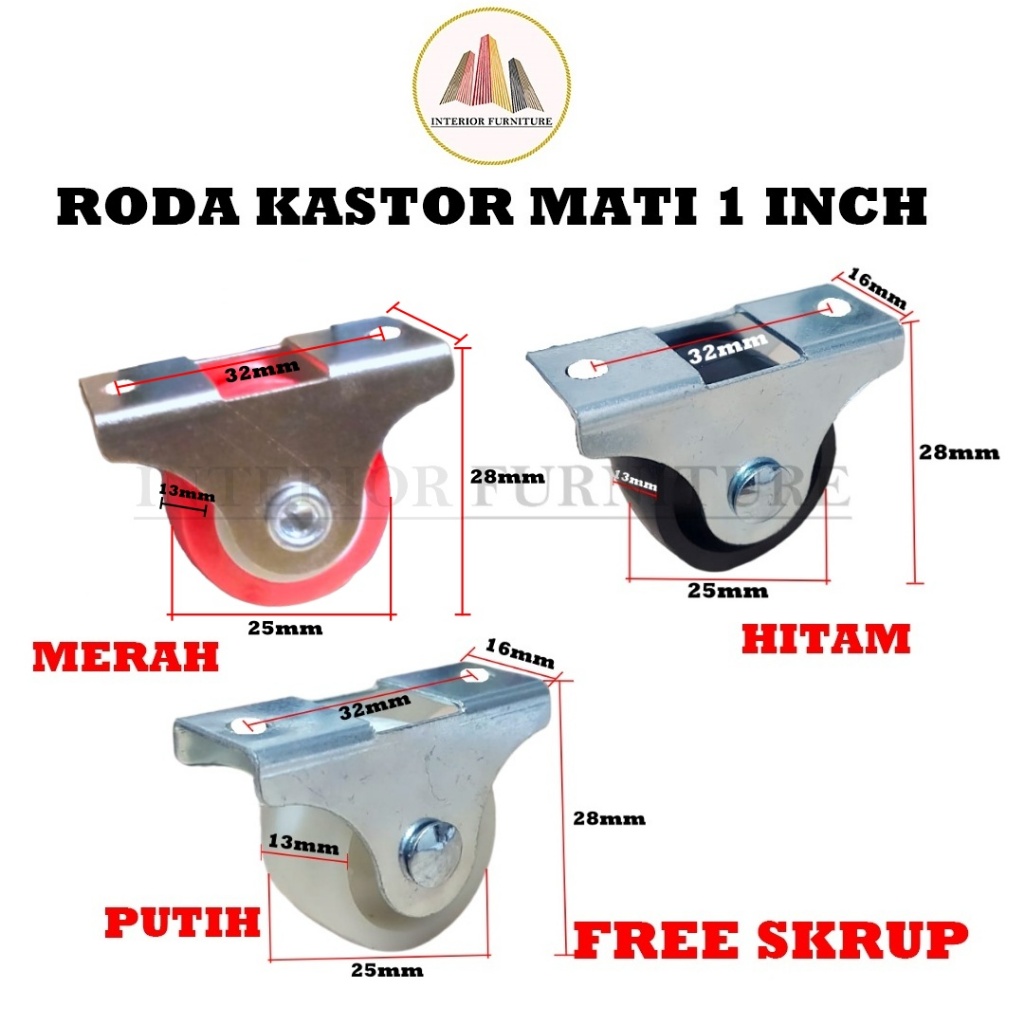 Jual Roda Kastor Plate Pvc Nylon / Roda Troly Etalase 1 inch MATI & HIDUP (1Pcs) FREE SEKRUP ...