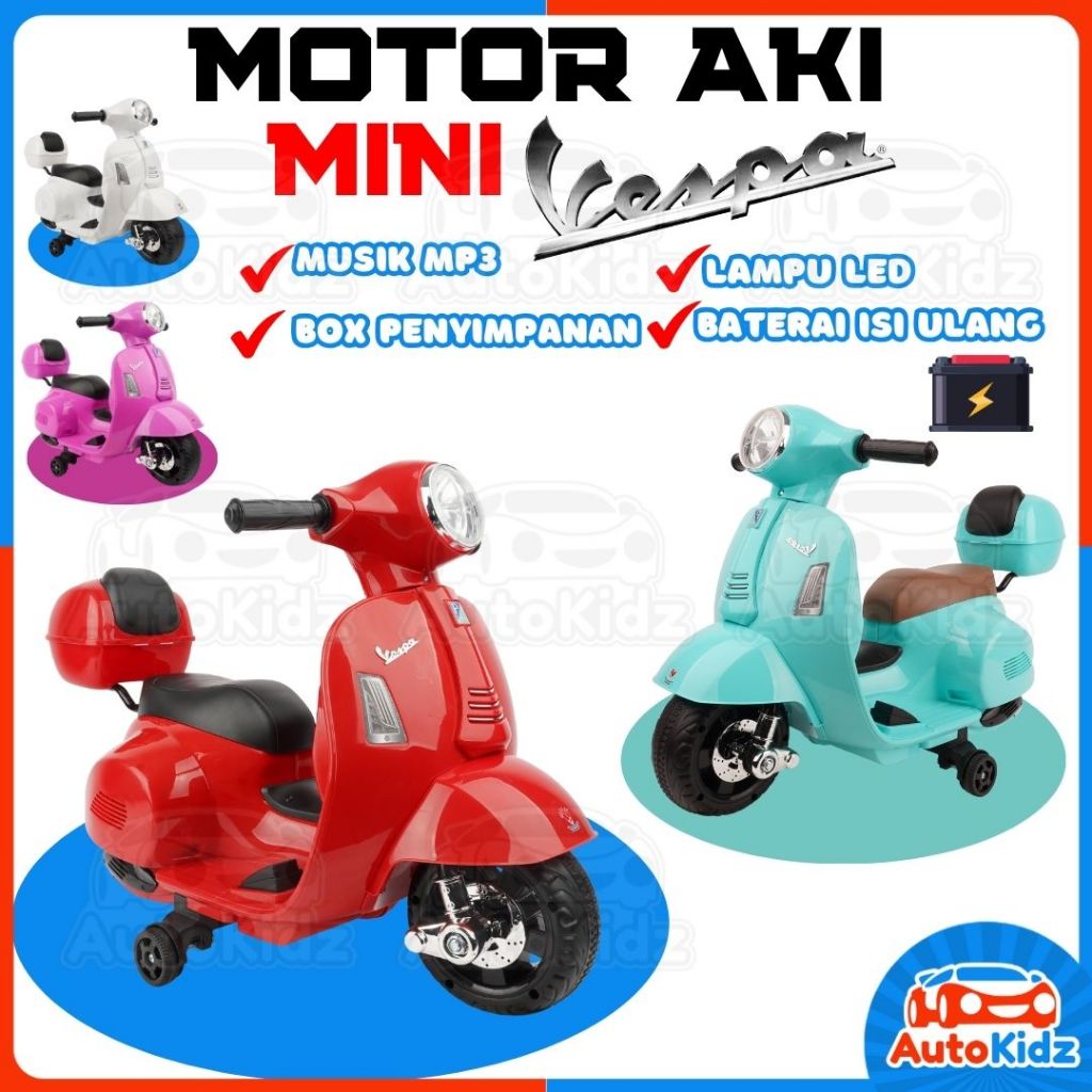 Jual Motor Aki Anak Mini Vespa Lisensi Resmi Dengan Box Penyimpanan ...