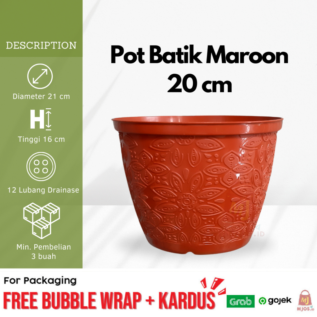 Jual Pot bunga tanaman hias estetik plastik shallom motif batik merah ...