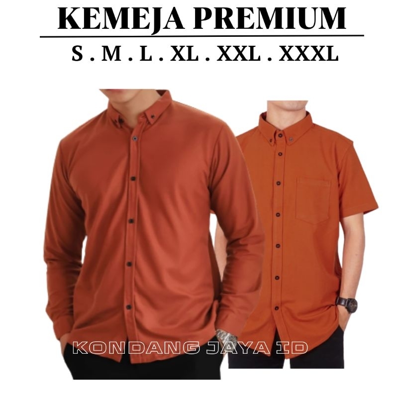 Jual Kemeja polos pria warna merah bata teracotta Lengan Panjang dan ...