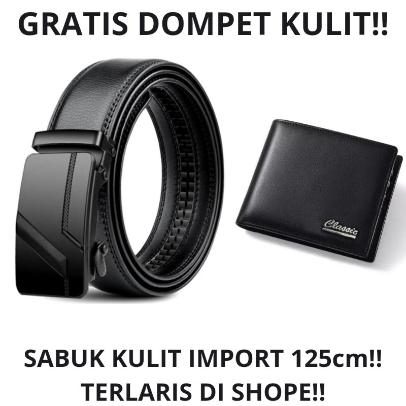Jual HOT SALE-GRATIS DOMPET SABUK PRIA OTOMATIS REL HITAM 125CM IKAT ...