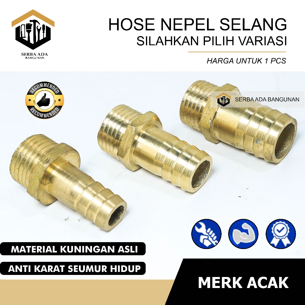 Jual NEPEL SELANG FULL KUNINGAN KONEKTOR DRAT LUAR SPRAYER GUN 1/2" X 1 ...