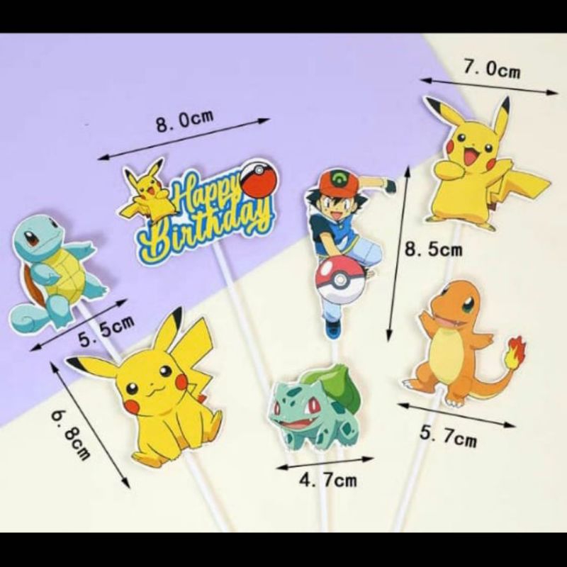 Jual topper tusukan kue pokemon/hiasan kue happy birthday tema pokemon ...