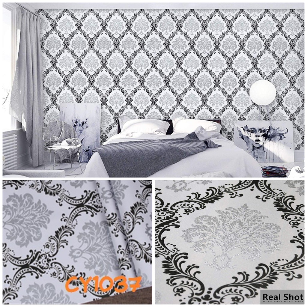 Jual BATIK HITAM SILVER Wallpaper sticker dinding Motif abu hitam ...