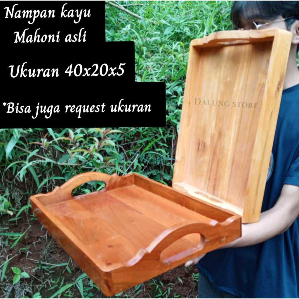 Jual nampan penyaji kayu mahoni asli 40x20x5 baki kayu wooden tray ...