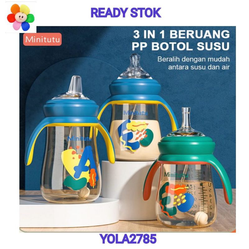 Jual Minitutu Botol Minum Bayi 3 in 1 Dot Sedotan 240 ml 300 ml Training Cup | Shopee Indonesia