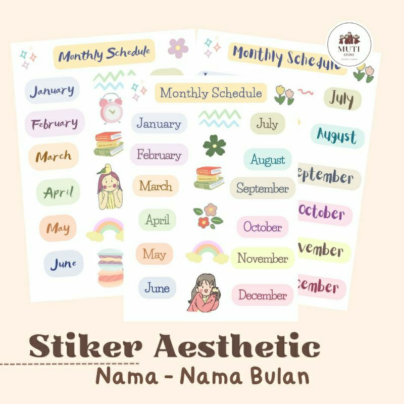 Jual ☀️Mutistore - Sticker Nama Bulan Aesthetic Pastel | Journaling ...