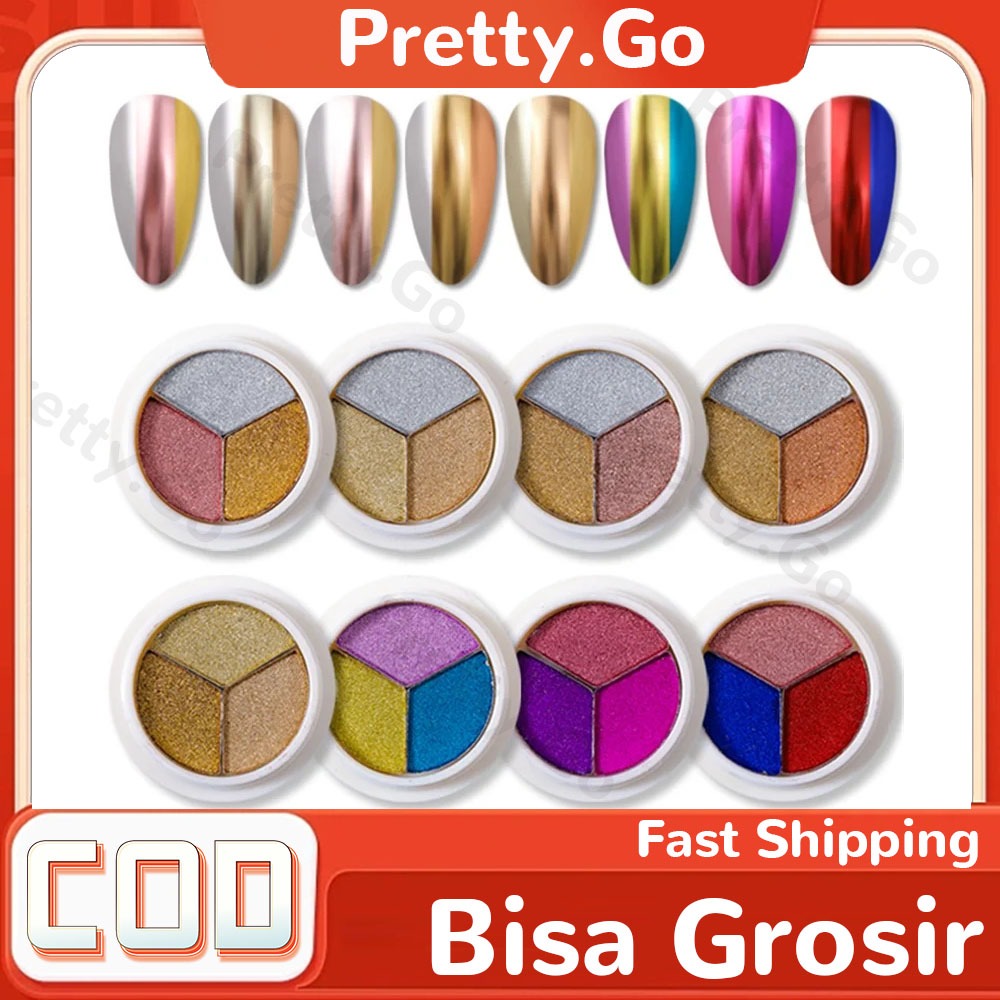 Jual Mirror Powder /Bubuk Aurora 3 Warna Chrome Compact Padat Nail Art ...