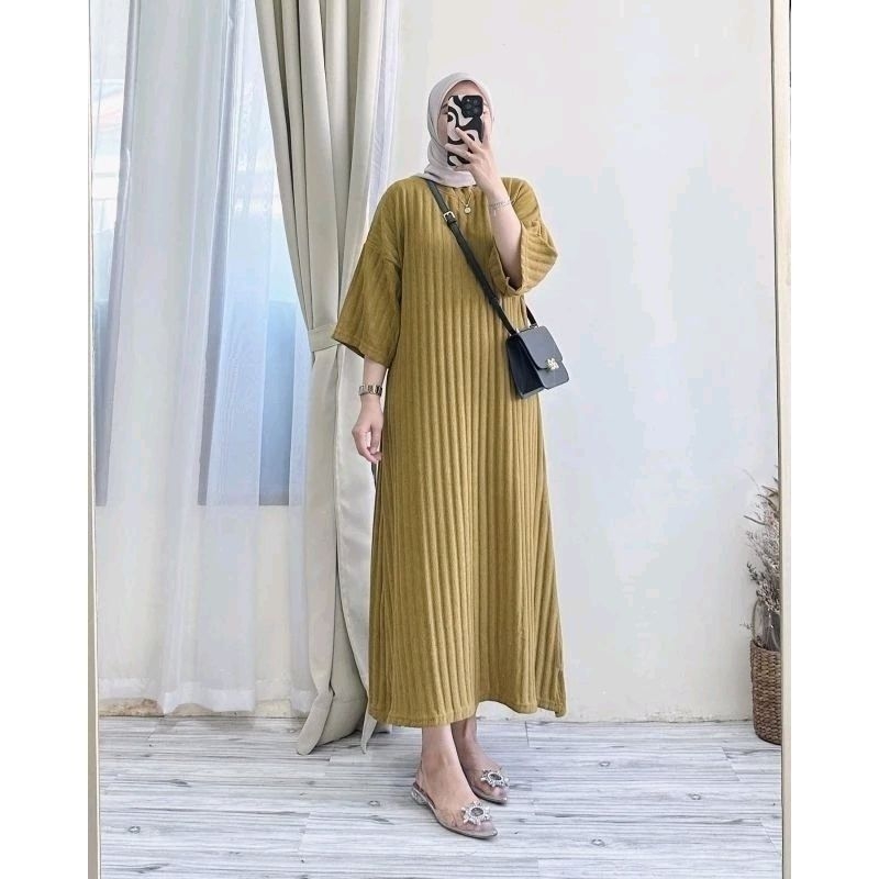 Jual lucia dress gamis knit hornet premium jumbo ld 110 ld 120 lans collection | Shopee Indonesia