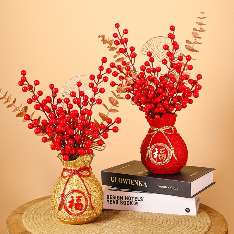 Jual Hiasan Imlek 2025 / Vas Bunga Imlek Pot Bunga Set Cherry Dengan ...