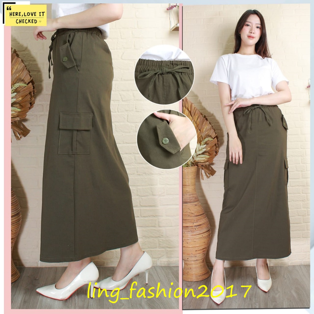 Jual Rok Cargo Wanita Panjang/ Cargo Skirt Wanita Soft Jeans/ Rok Cargo ...