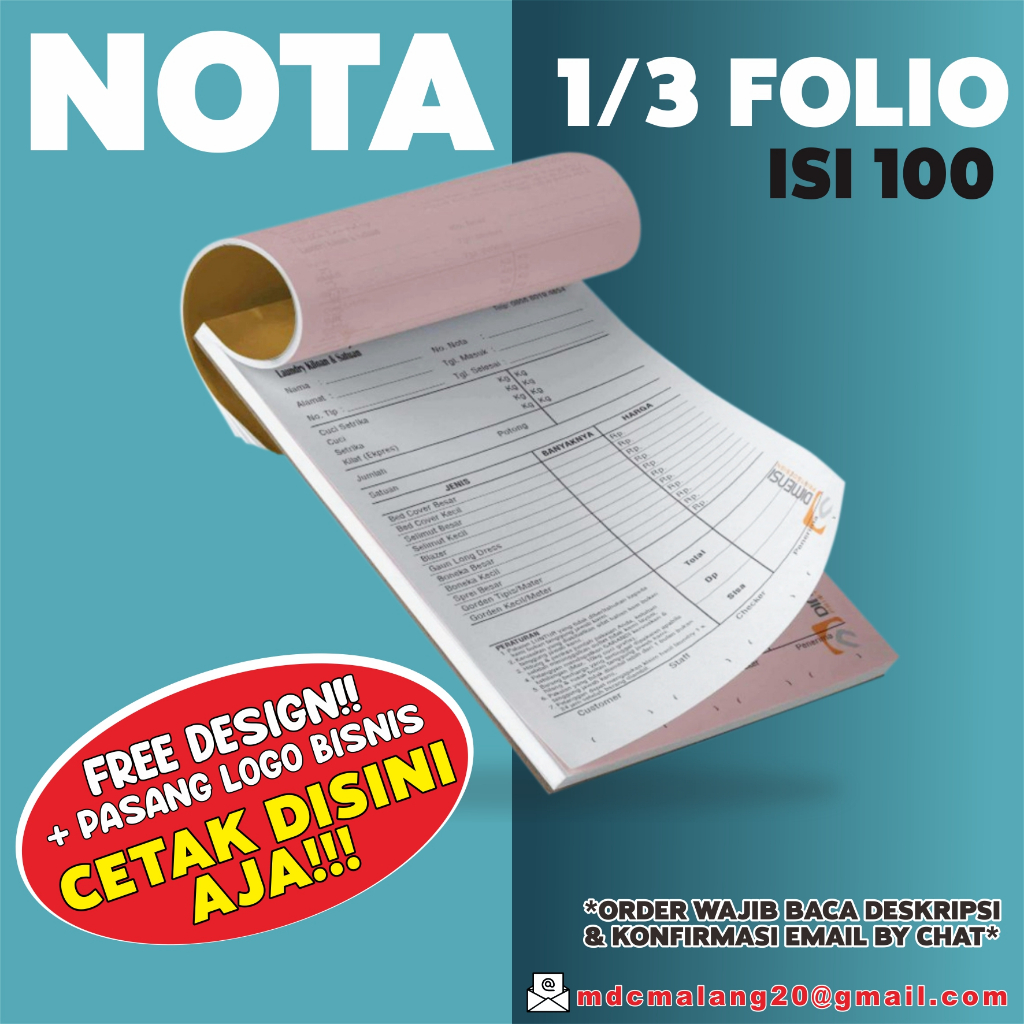 Jual NOTA 1 WARNA 1/3 FOLIO ISI 100 LEMBAR - CUSTOM DESAIN LOGO ...
