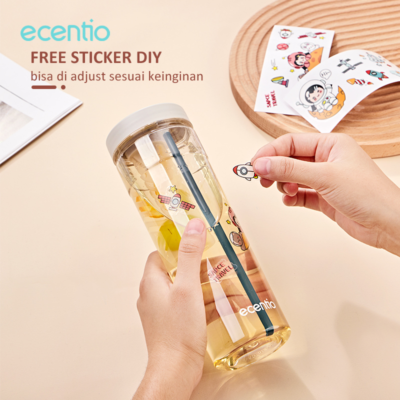 Jual Ecentio botol air minum + Sedotan Tumbler DIY sticker cup anti ...