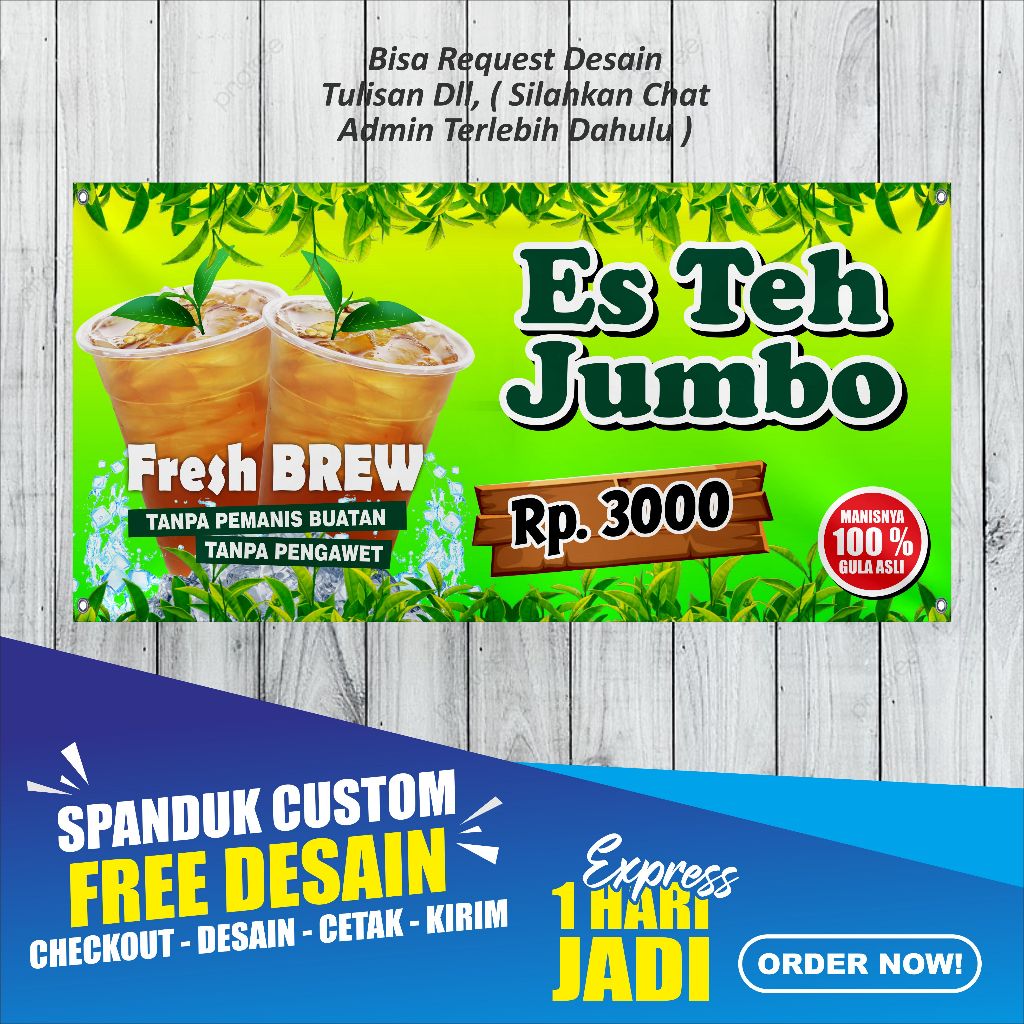 Jual Spanduk/Banner/Backdrop Es Teh Jumbo Viral Free Ubah Nama, Tulisan ...