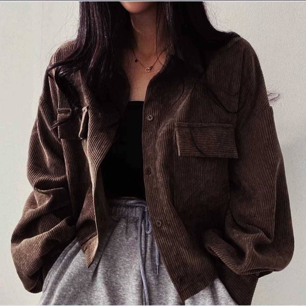 Jual jaket korduroi pendek retro wanita warna solid atasan korea style ...