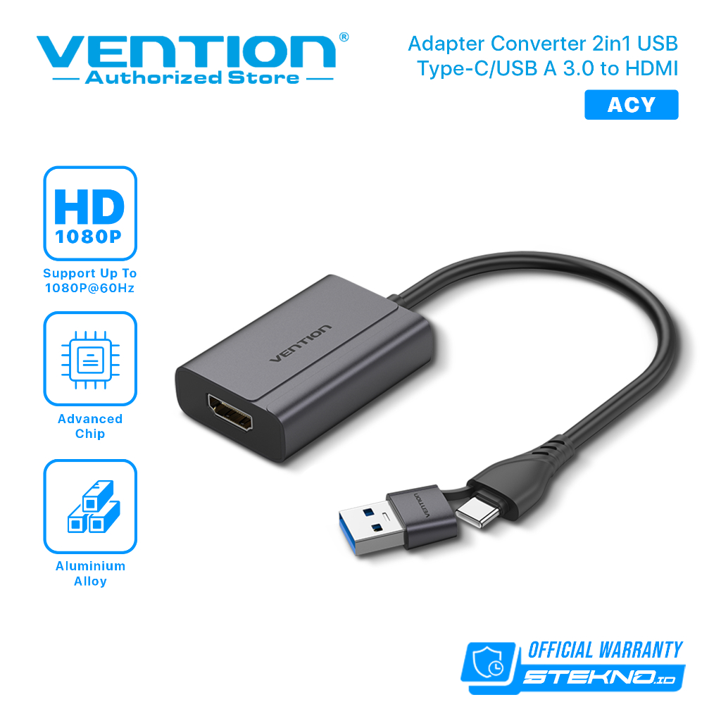 Jual Vention 2in1 USB Type C USB A 3.0 to HDMI Adapter Converter Gray ...