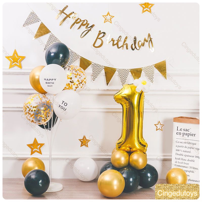 Jual Paket balon happy birthday tema GOLD silver pink hitam standing ...
